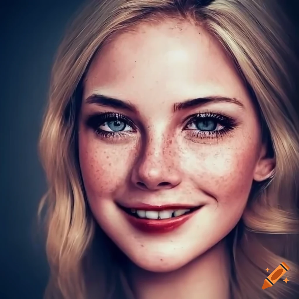 Portrait of a beautiful woman with freckles and blonde hair