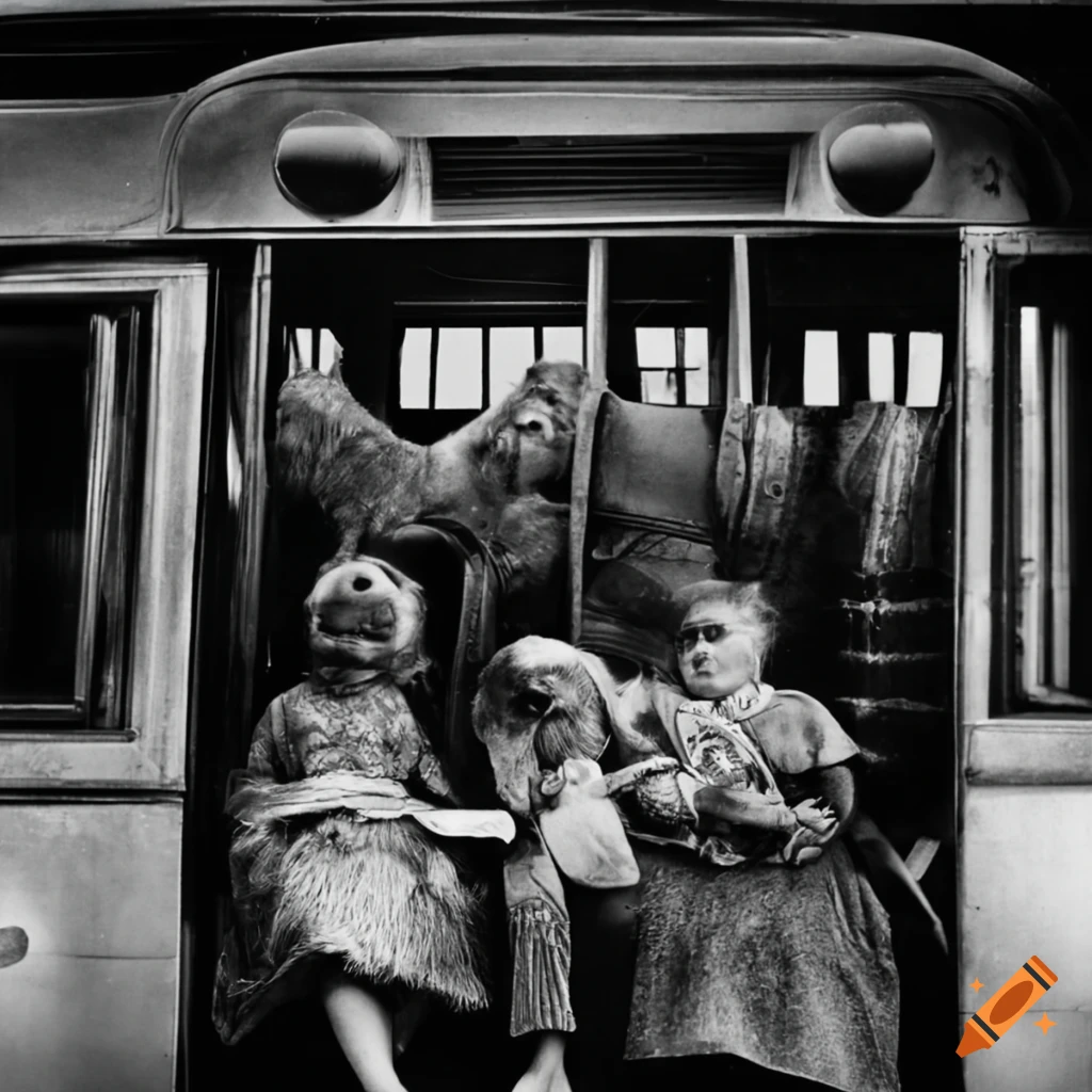 People wearing animal masks on a bus on Craiyon