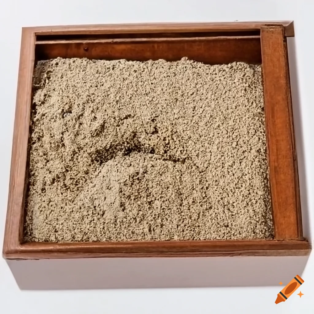 Artefacts in a sand-filled box on Craiyon