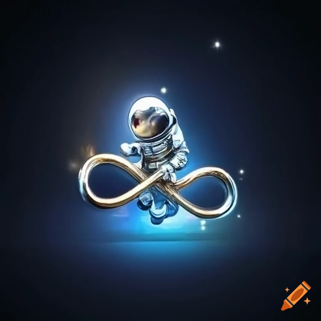 Conceptual art of an astronaut sliding on infinity symbol