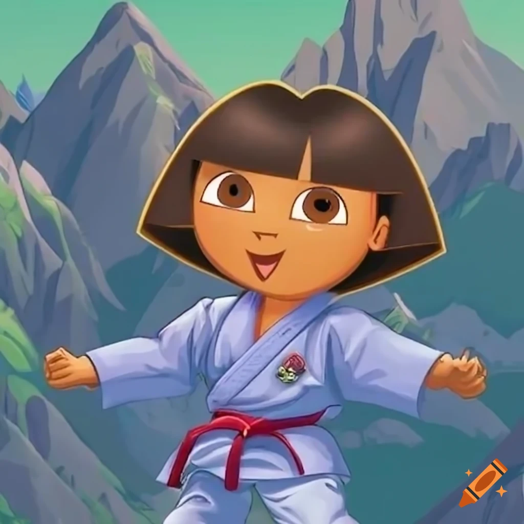Dora doing karate in the mountains on Craiyon