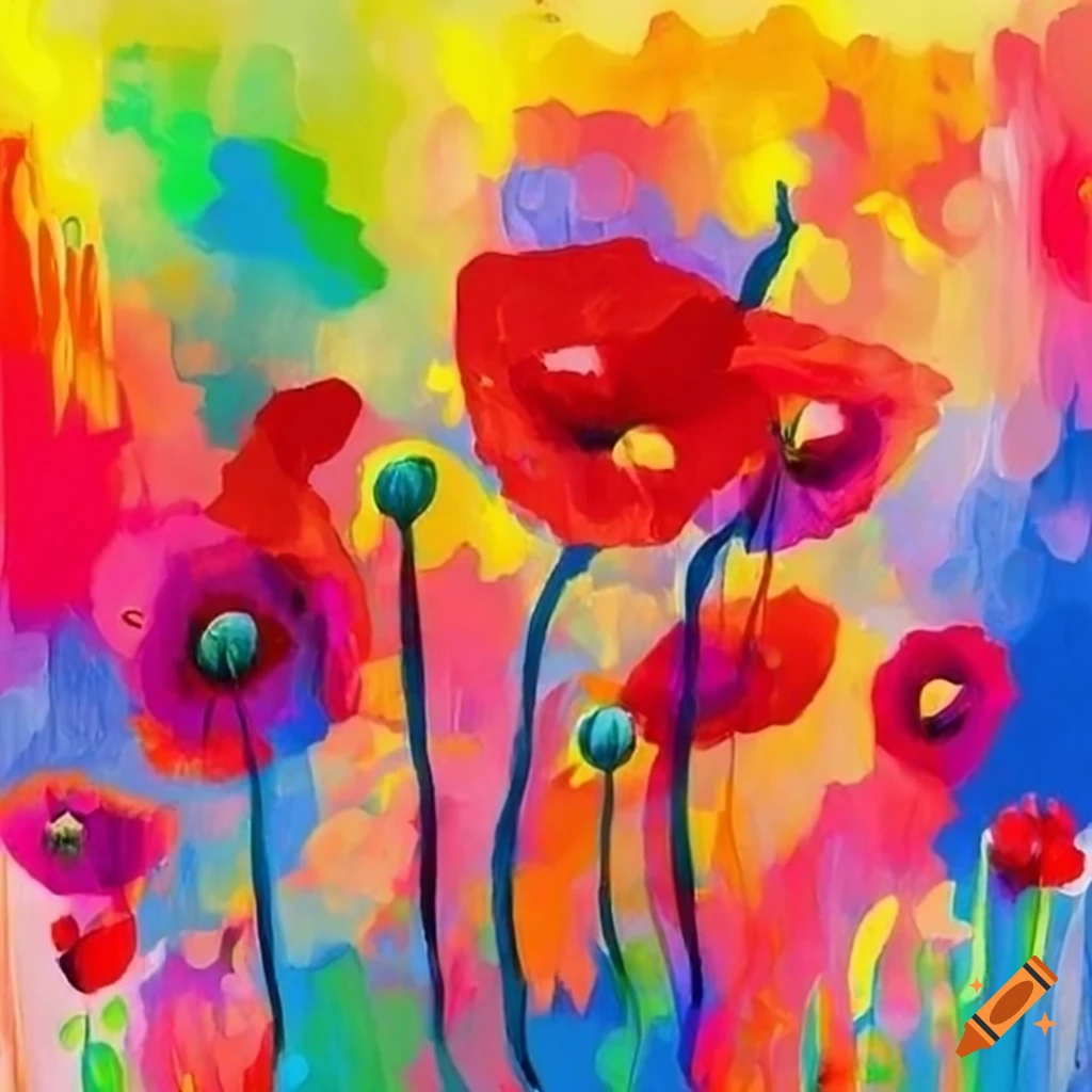 Colorful painting of a poppy field on Craiyon