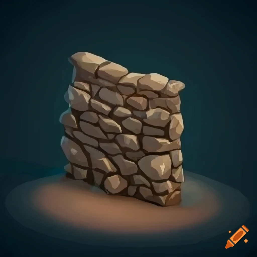 2d isometric game art of a primitive stone wall fence