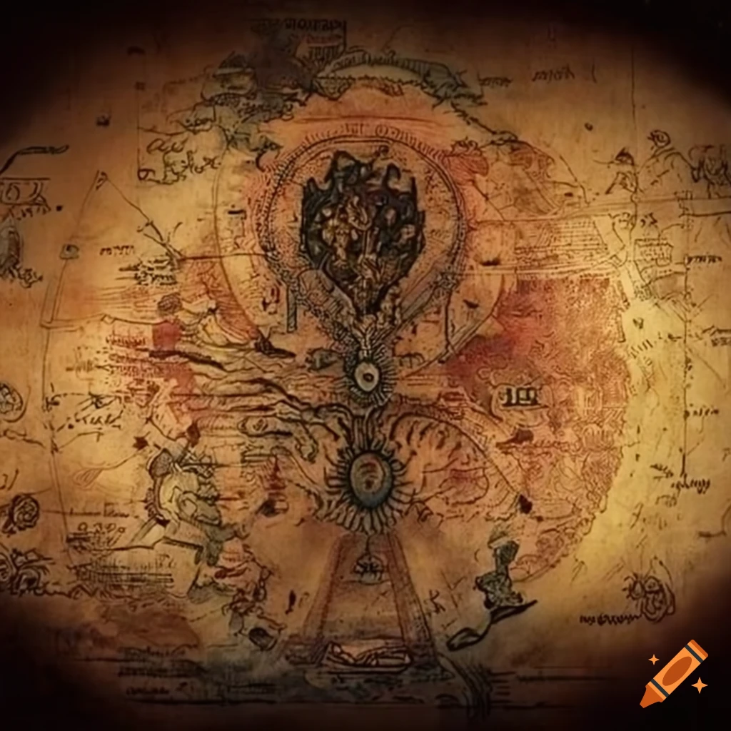 Intricate ancient map of Love and Loss on Craiyon