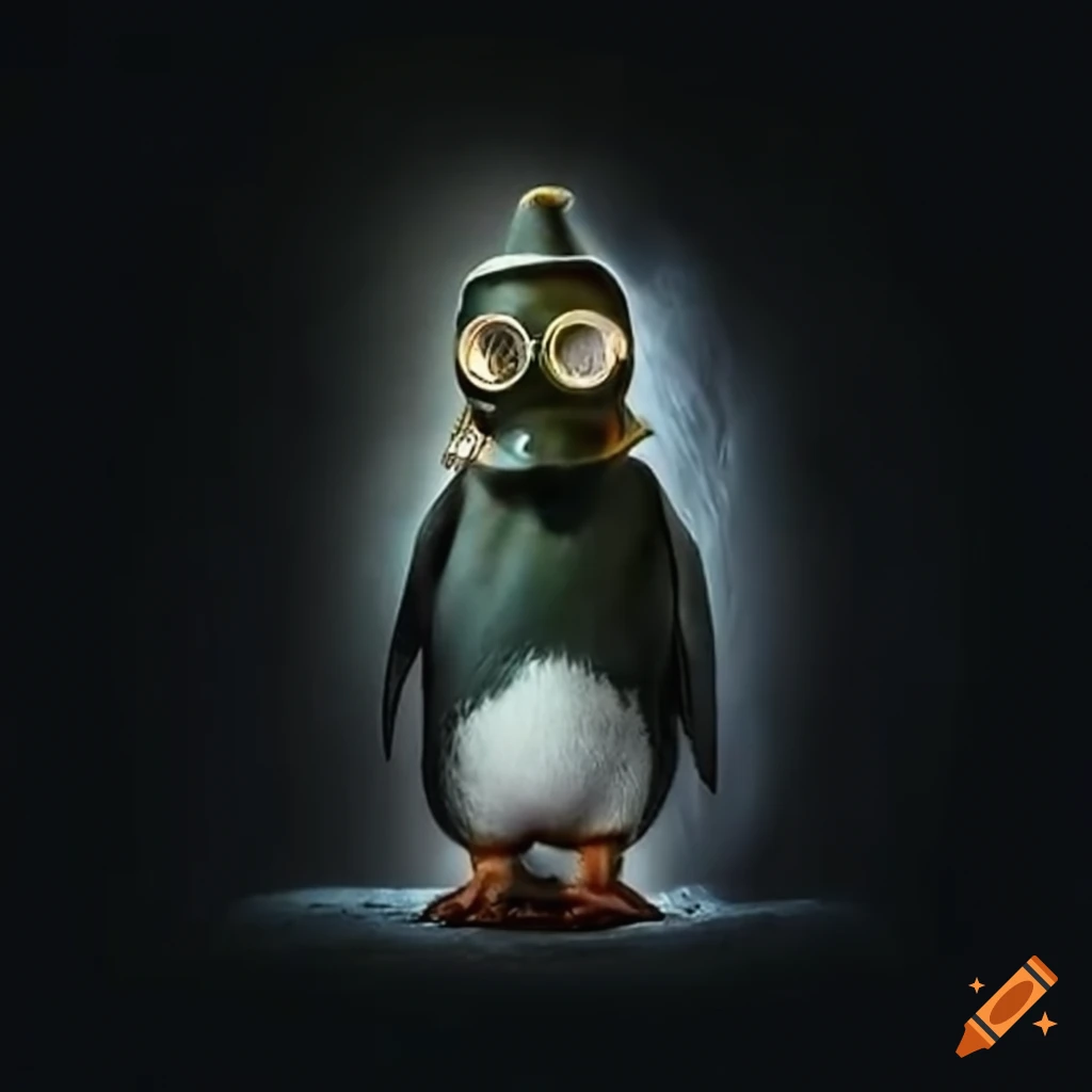 Lonely penguin under a street lamp at night on Craiyon