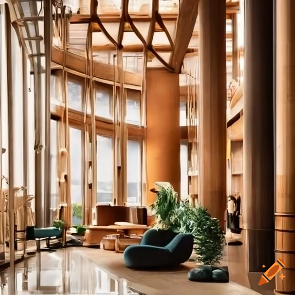 Lobby floor of an industrial commercial building with biophilia ...