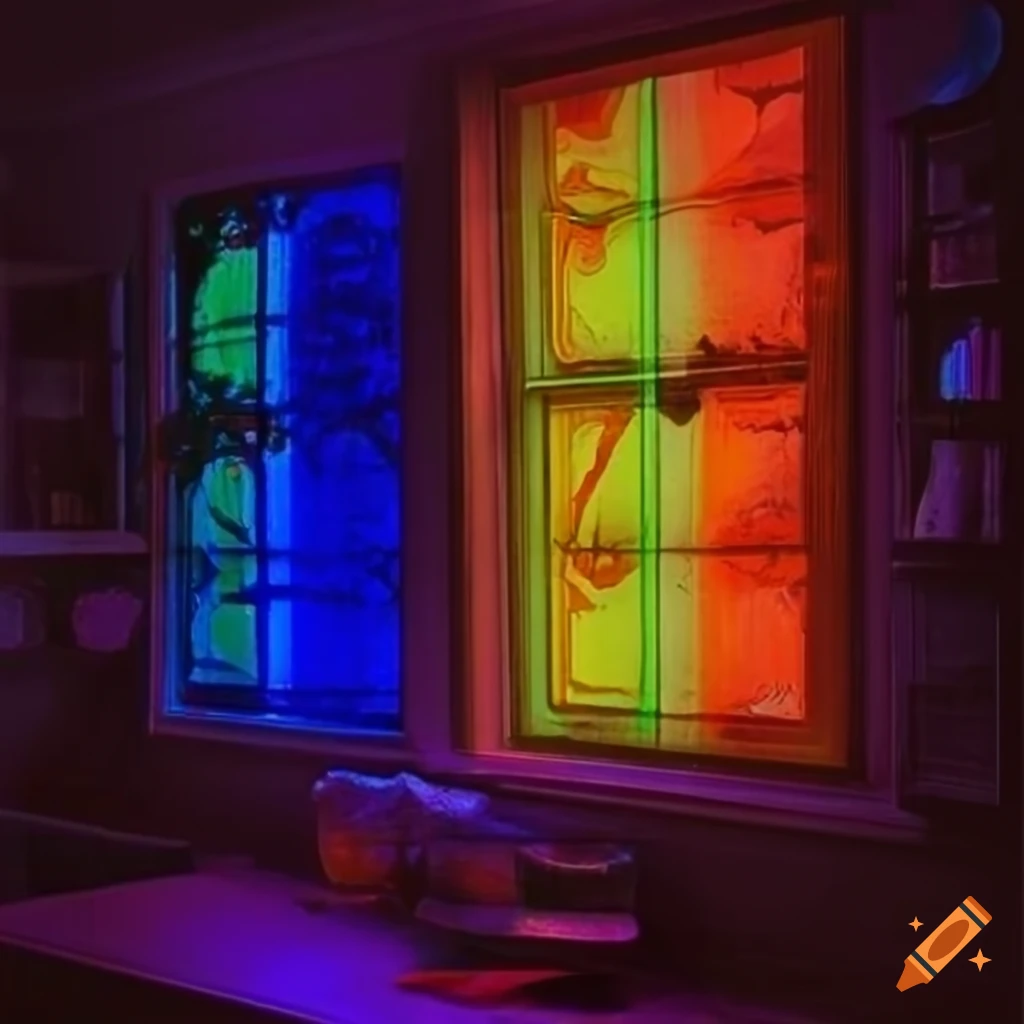 Translucent marbled glass screenprint with rainbow backlighting