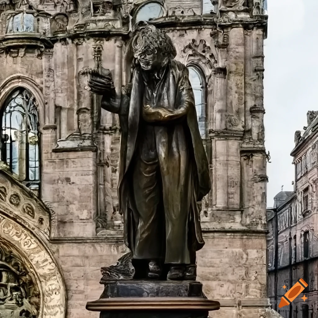 Bronze statue of a wise old man pointing