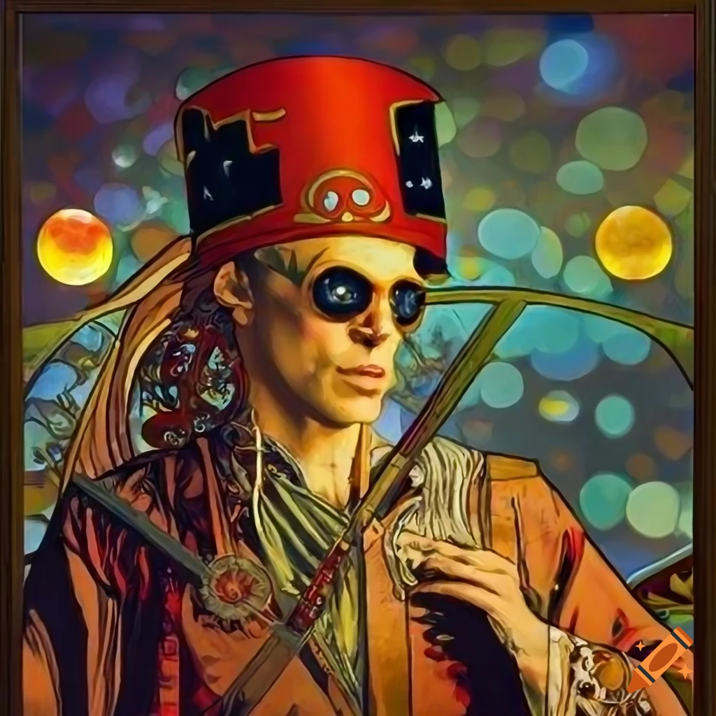 Oil painting of a solarpunk superhero pirate doctor on a solar sailer ...