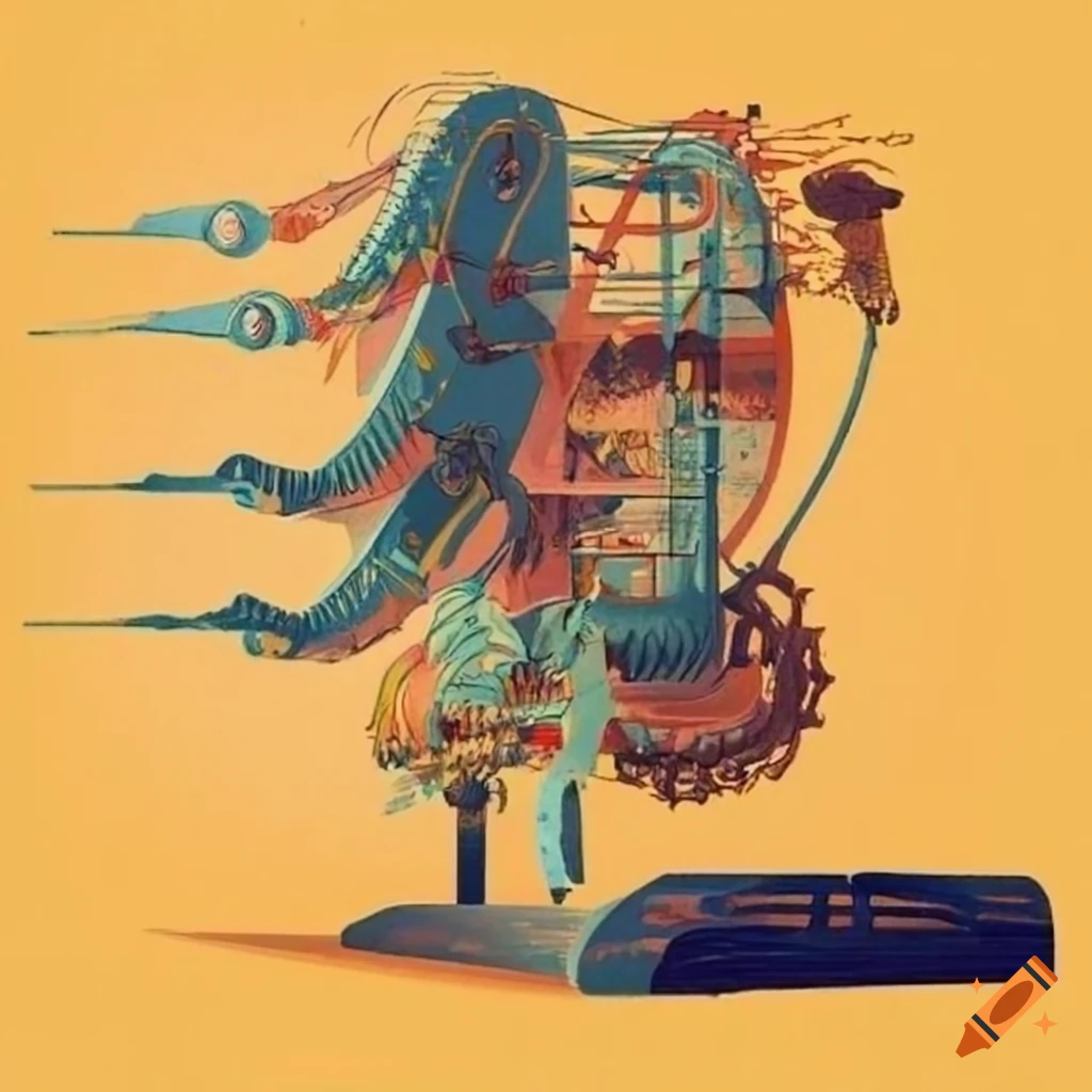 Intricate details of a holiday mech in a vintage poster style by james ...