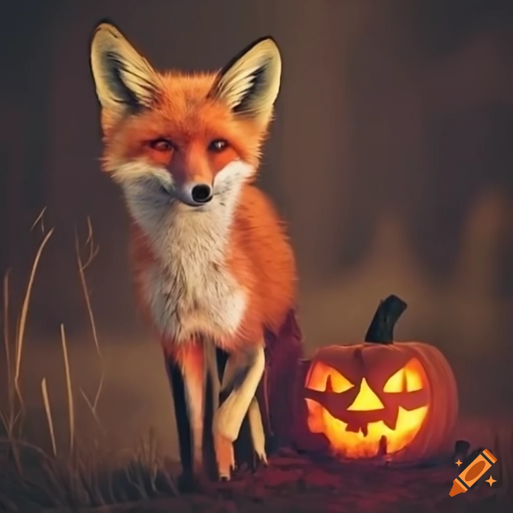 A fox with halloween decorations