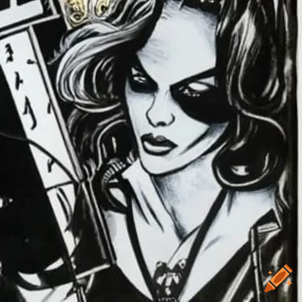 Exquisite pencil drawing of a femme fatale in a horror comic book on ...