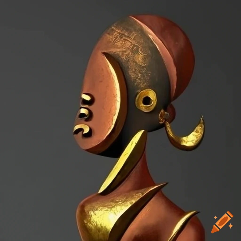 Surrealistic painting of a black african warrior in red and gold colors