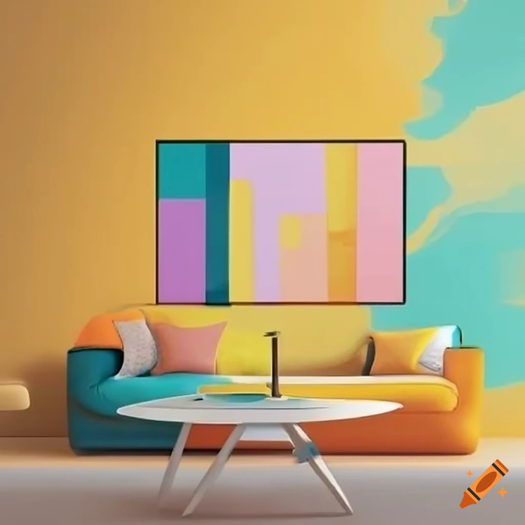 Abstract living room in primary colors