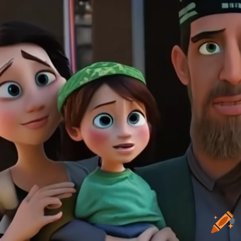 Satirical illustration of Hamas invasion in the style of Disney Pixar ...