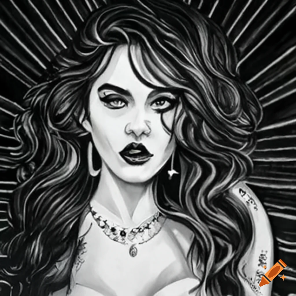 Pencil illustration of a femme fatale in a horror comic