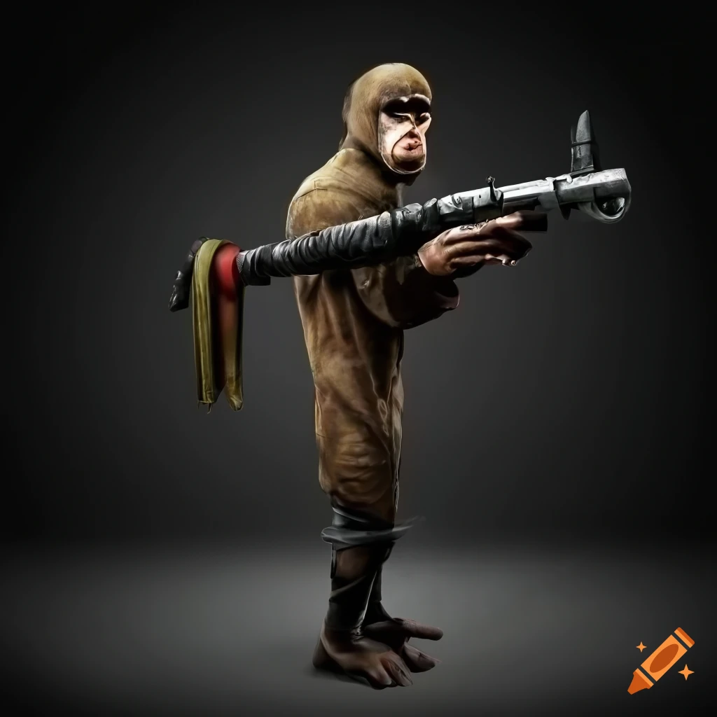Detailed portrait of a ninja ape with a bazooka on Craiyon