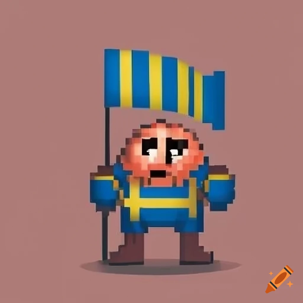 16-bit video game character with swedish flag on Craiyon