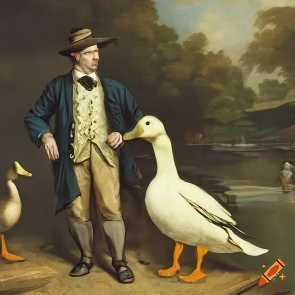 Two victorian men with a duck