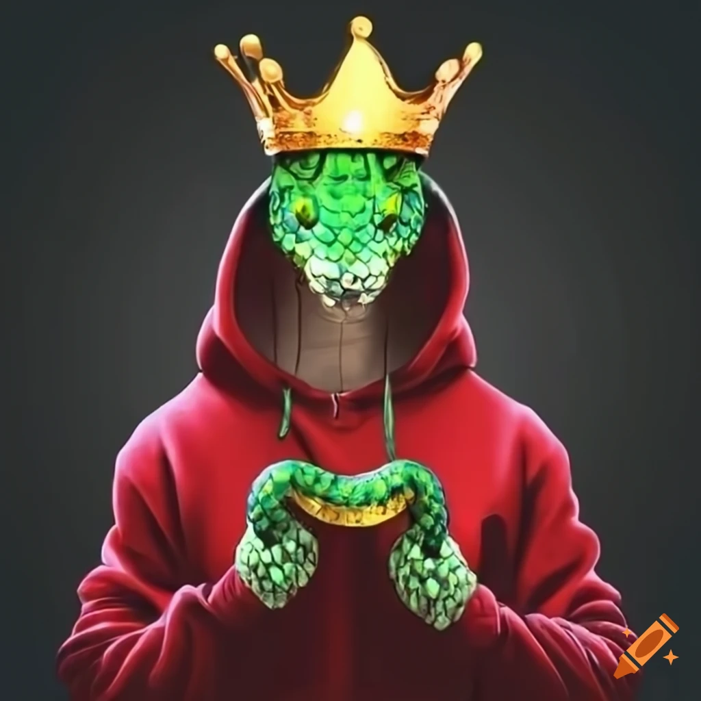 Digital art of a snake person with a crown on Craiyon
