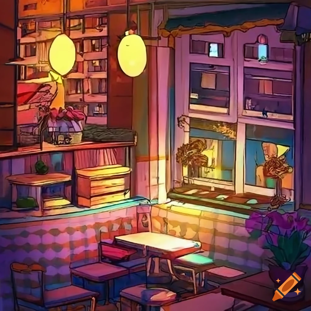Cozy cafe in a bustling city