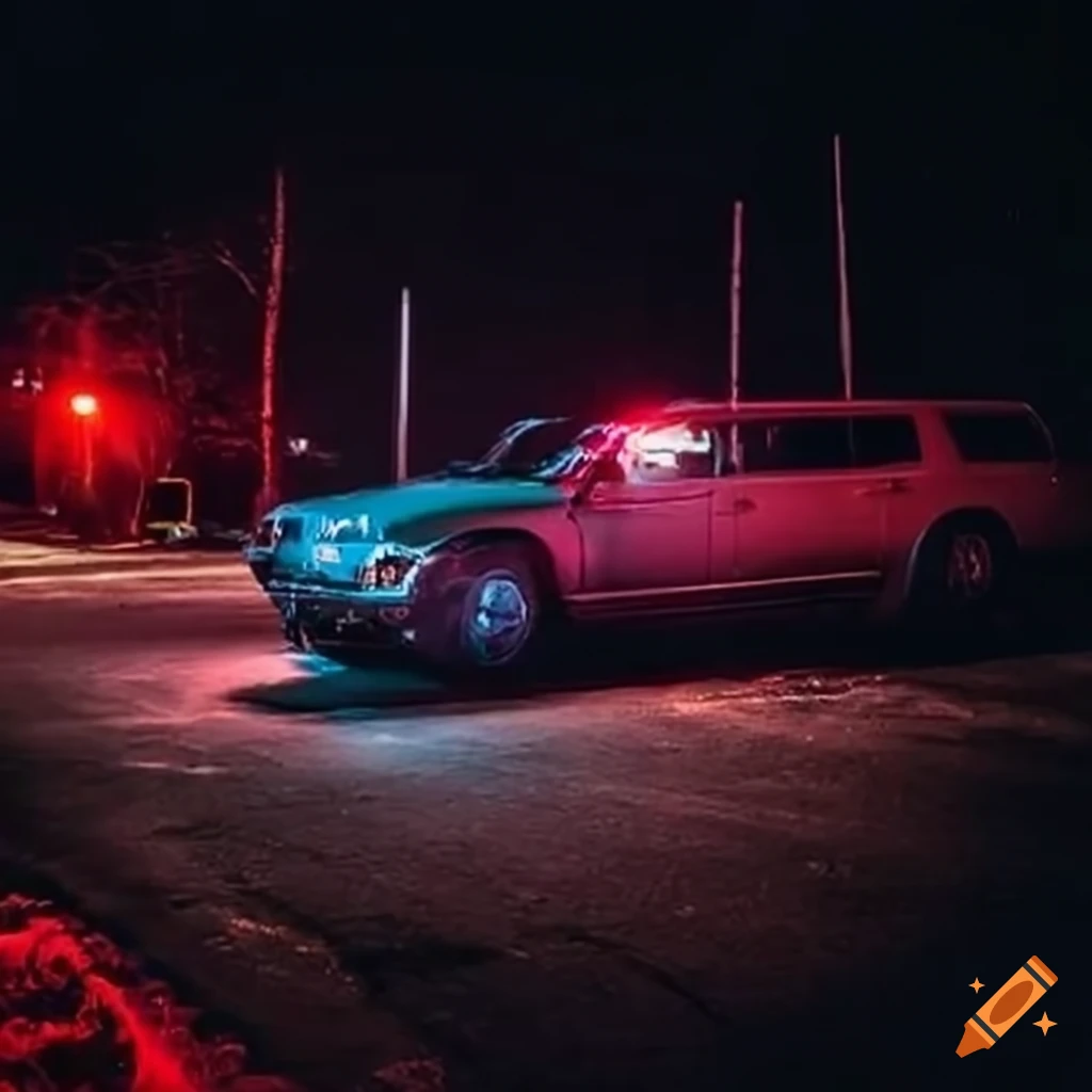 Car viewed from the rear at night on Craiyon