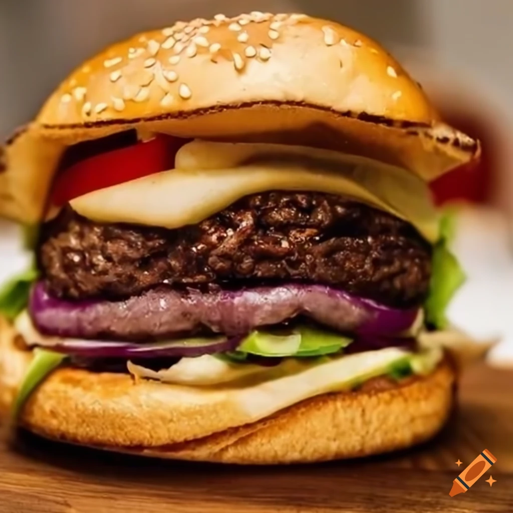 Delicious burger on a plate on Craiyon