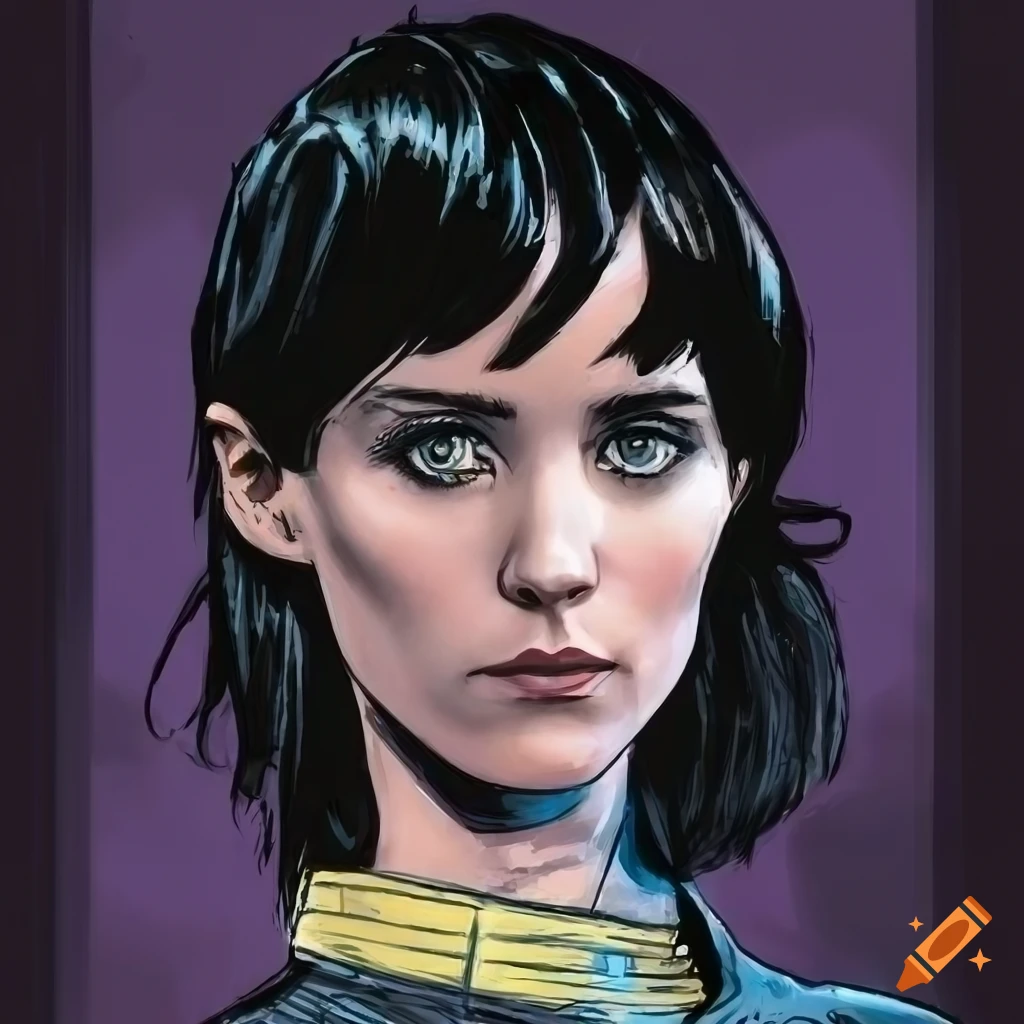 Cartoon art of Rooney Mara as Lisbeth Salander in Star Trek on Craiyon
