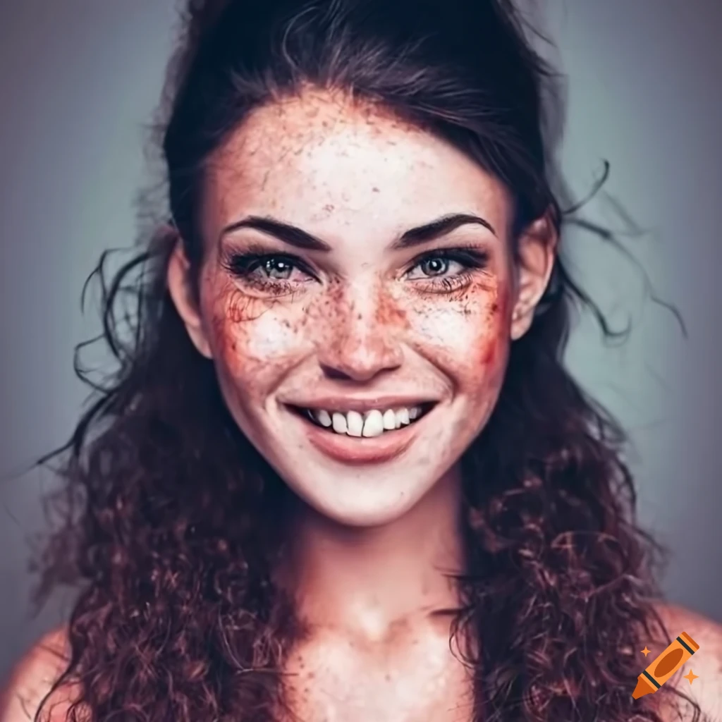 Portrait of a beautiful woman with freckles and dark hair