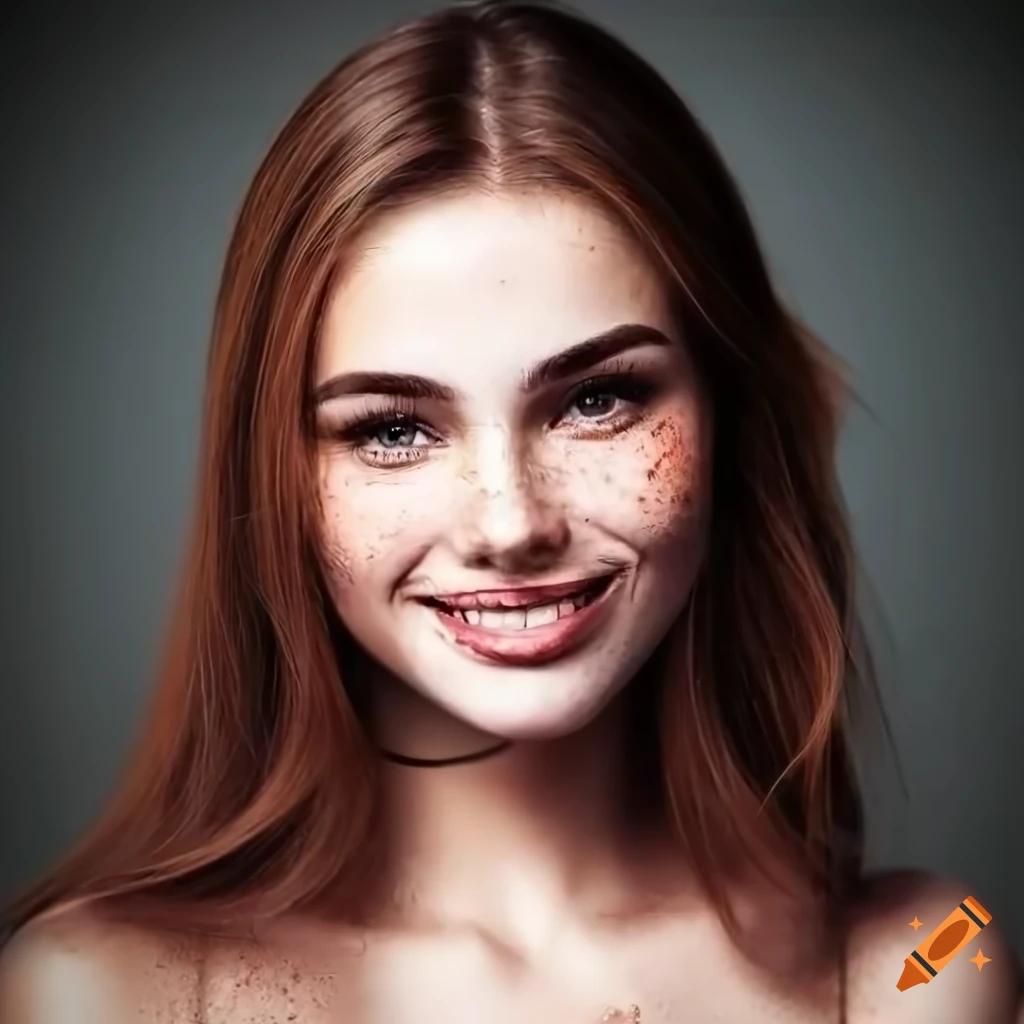 Portrait of a beautiful woman with freckles and dark hair on Craiyon