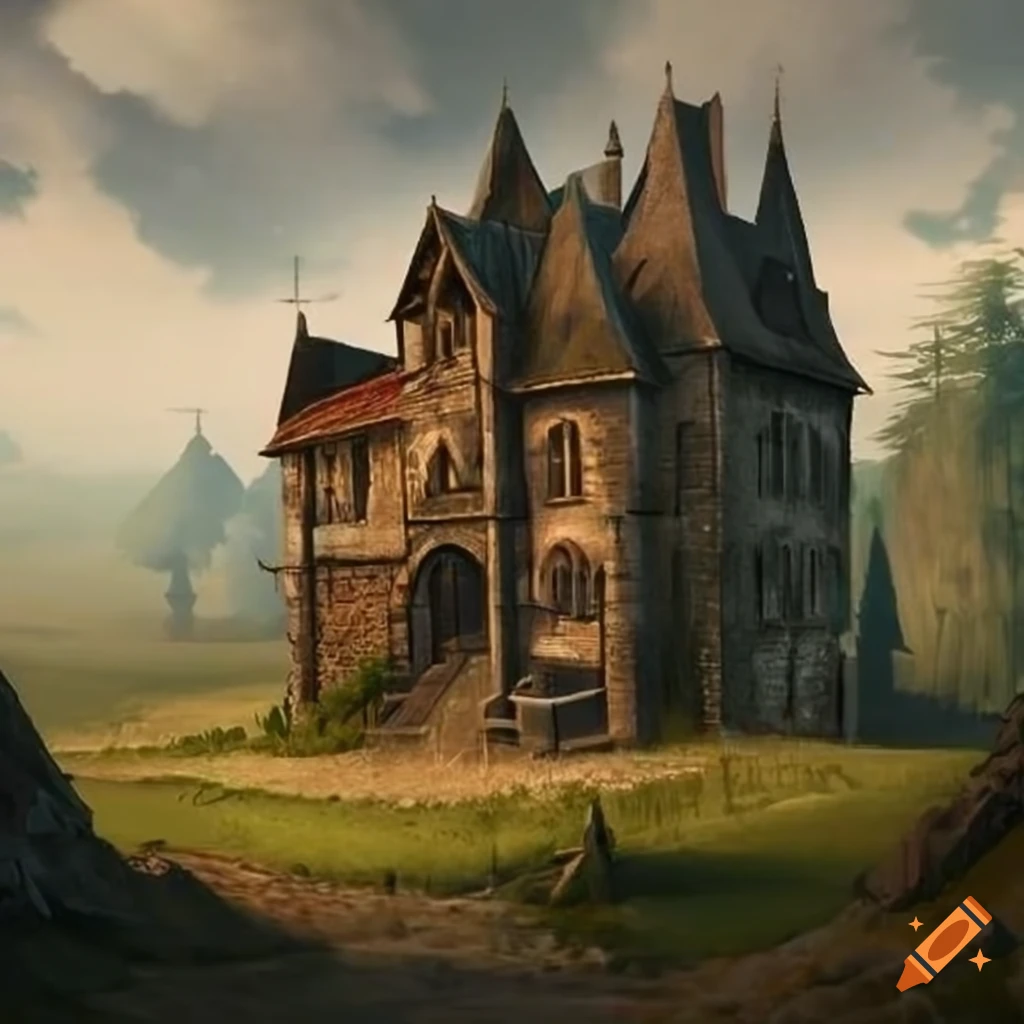 Medieval fantasy estate in a bright landscape