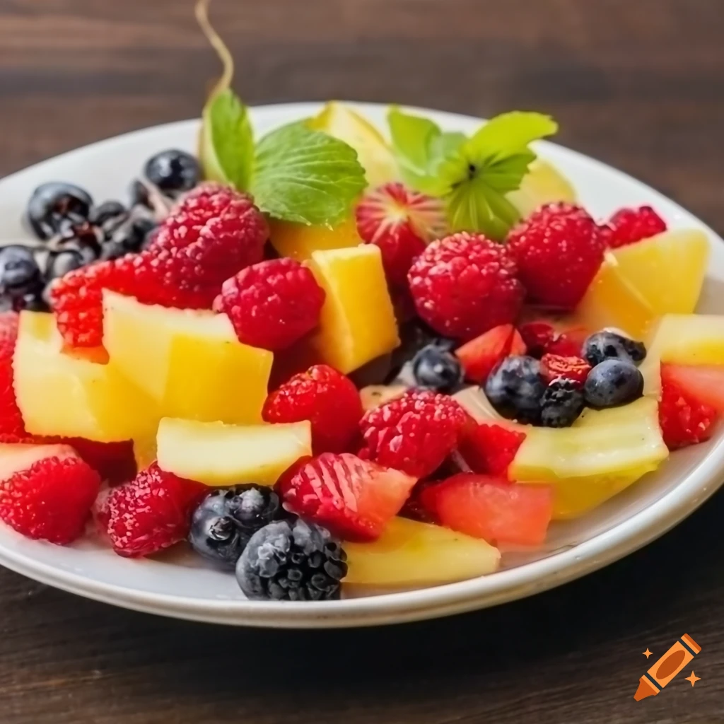 Plate of fresh fruit pieces on Craiyon