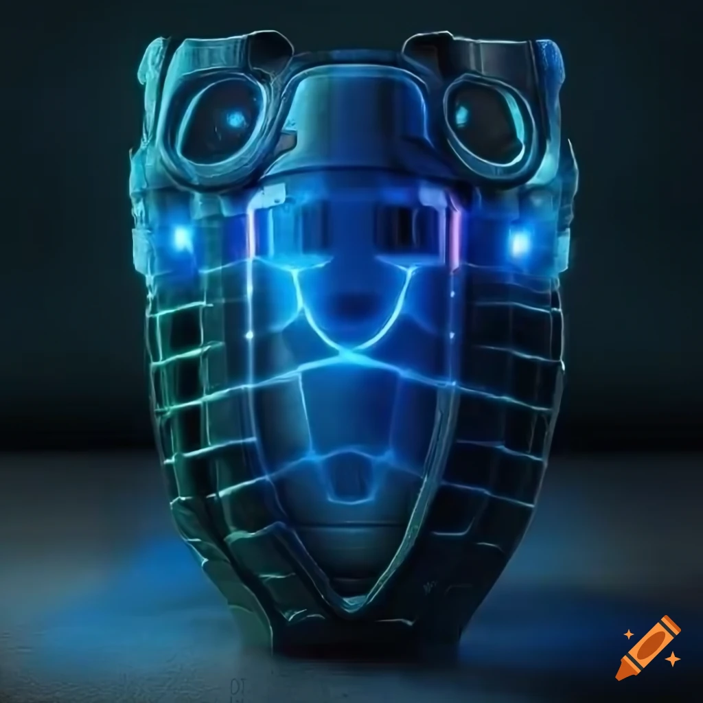 Photorealistic depiction of a futuristic alien energy grenade on Craiyon