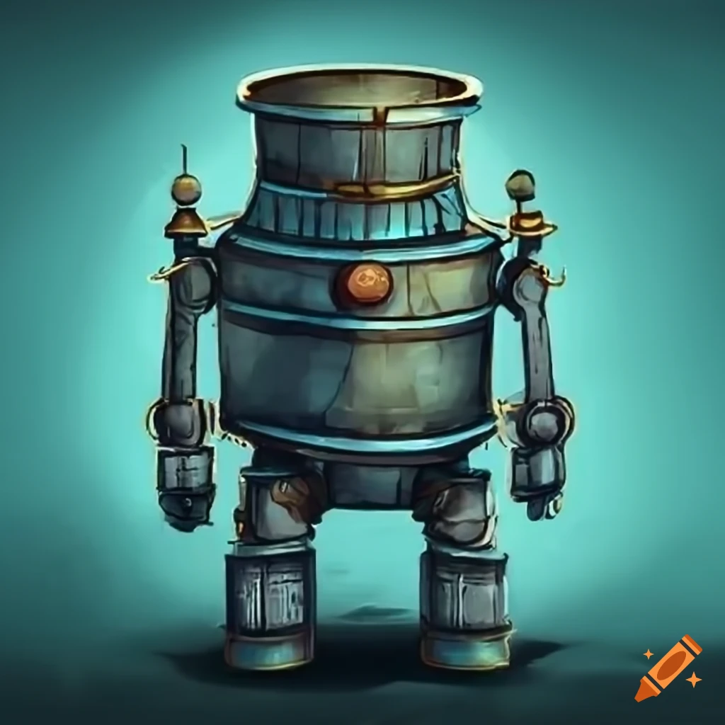 Medieval fantasy robot in a bucket on Craiyon