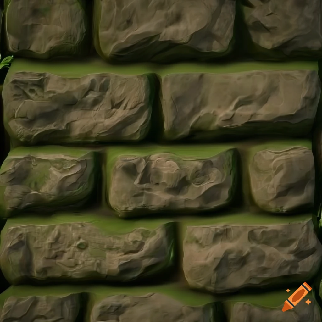 Stylized 3D texture of an old mossy stone wall on Craiyon