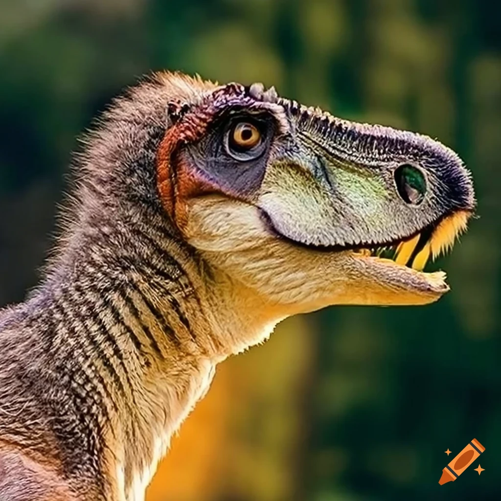 Digital art of a determined t-rex and fox hybrid in a forest on Craiyon