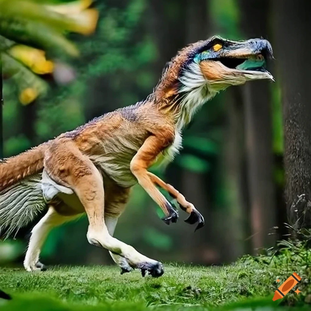 Digital artwork of a Velociraptor and wolf hybrid standing in the ...