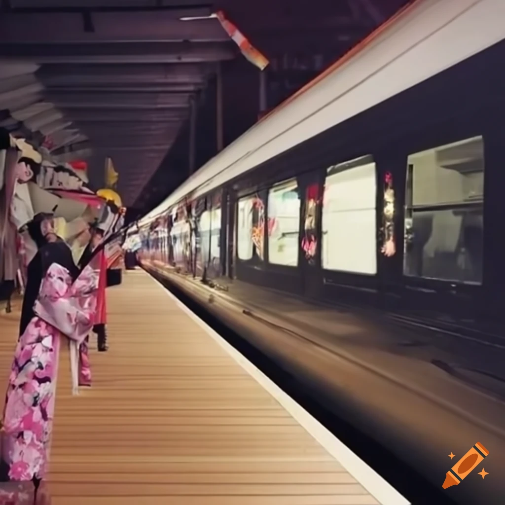 Artistic representation of a high-speed train made of kimono on Craiyon