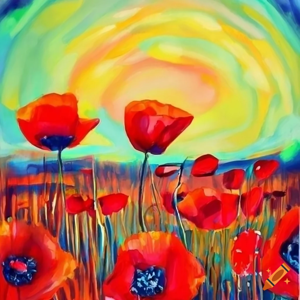 Colorful painting of a poppy field on Craiyon
