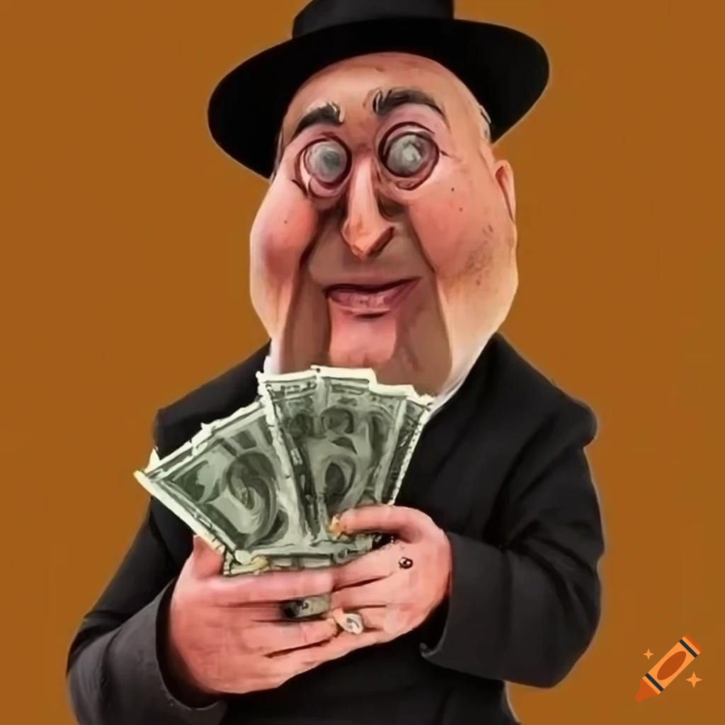 Cartoon of a smiling man counting money on Craiyon