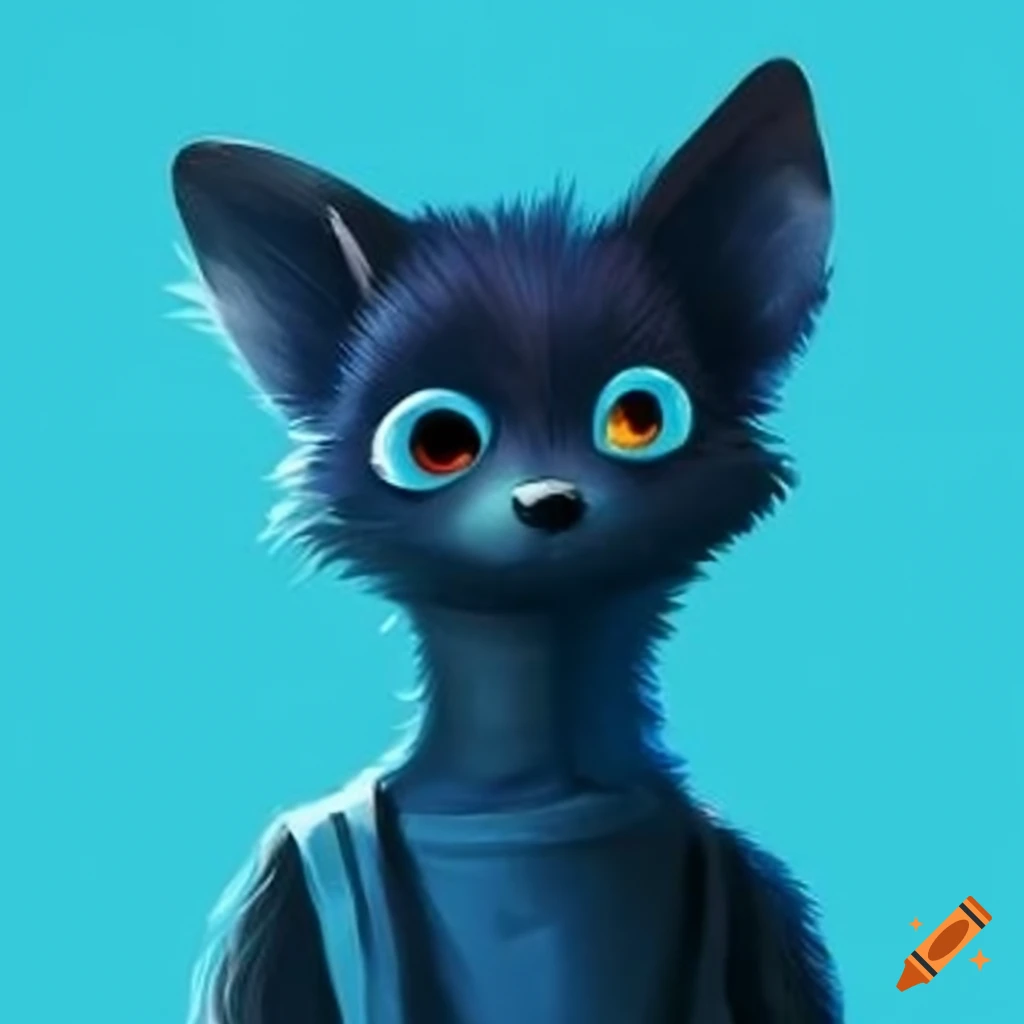 Blue two-tailed fox character on Craiyon