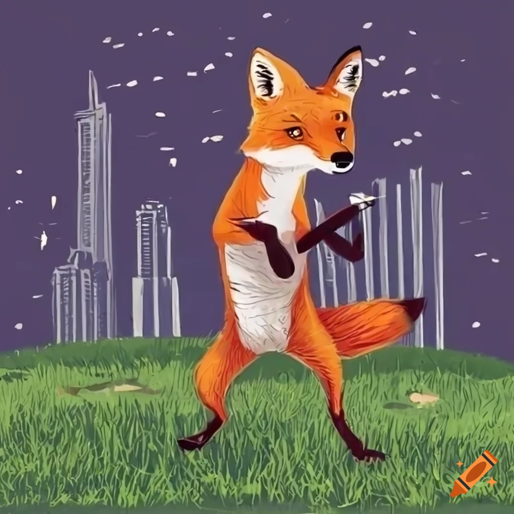 Fox standing proudly in a city with skyscrapers on Craiyon