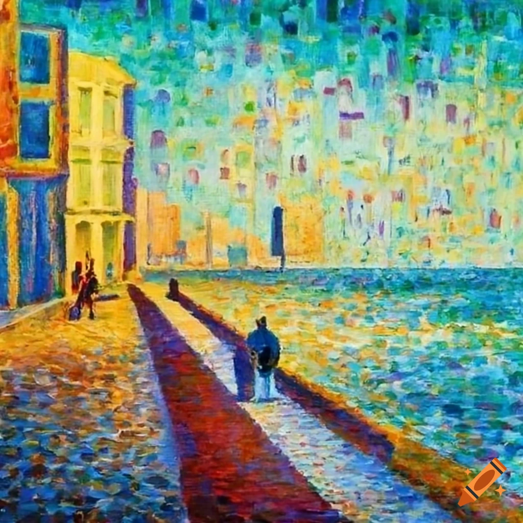 Havana malecon painting in seurat style on Craiyon