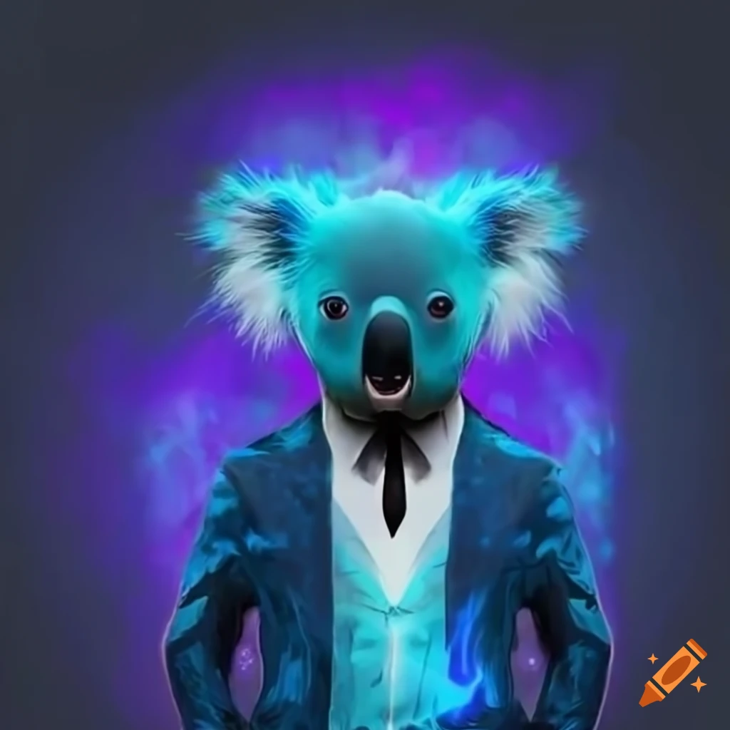 Image of a powerful koala with a blue aura on Craiyon