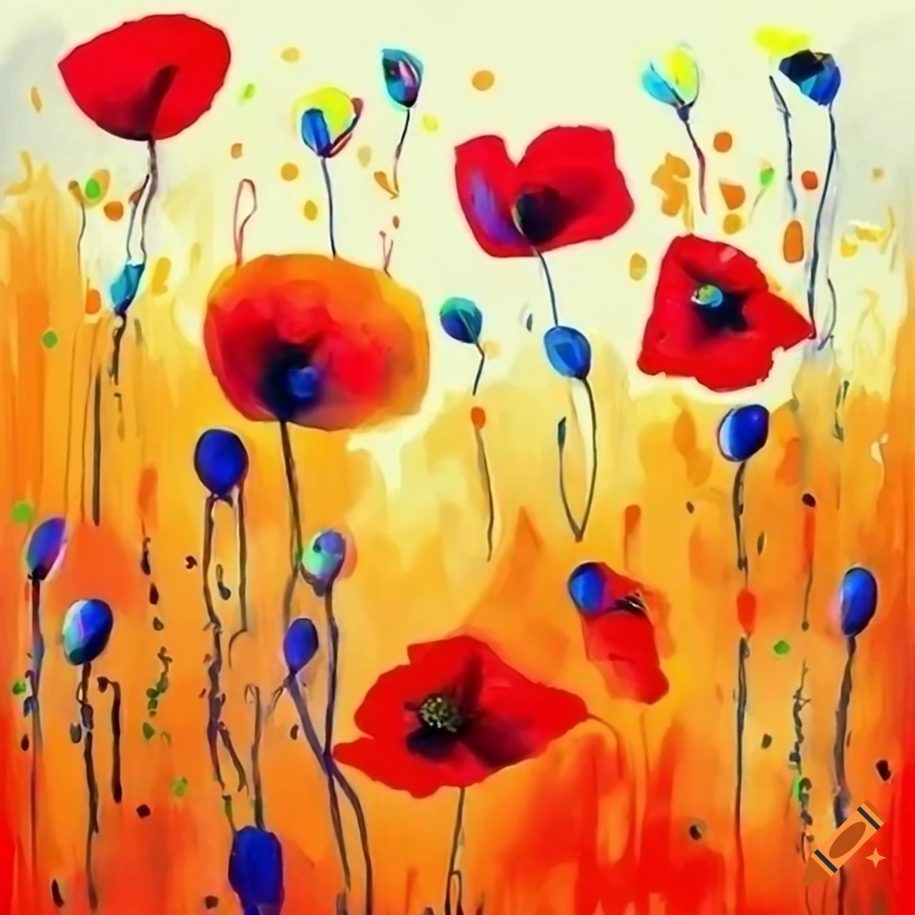 Colorful shapes painting of a poppy field on Craiyon