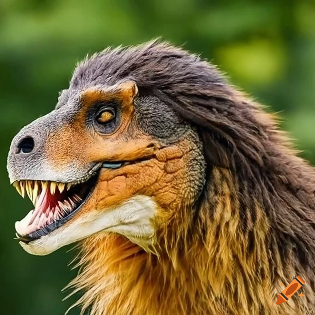 Digital artwork of a determined t-rex and fox hybrid on Craiyon