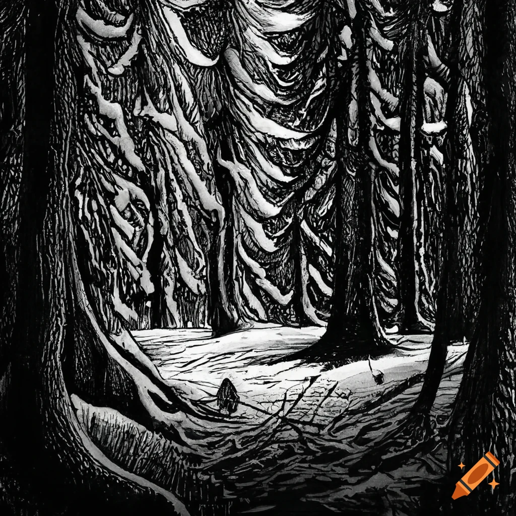 Taiga forest ink drawing on Craiyon