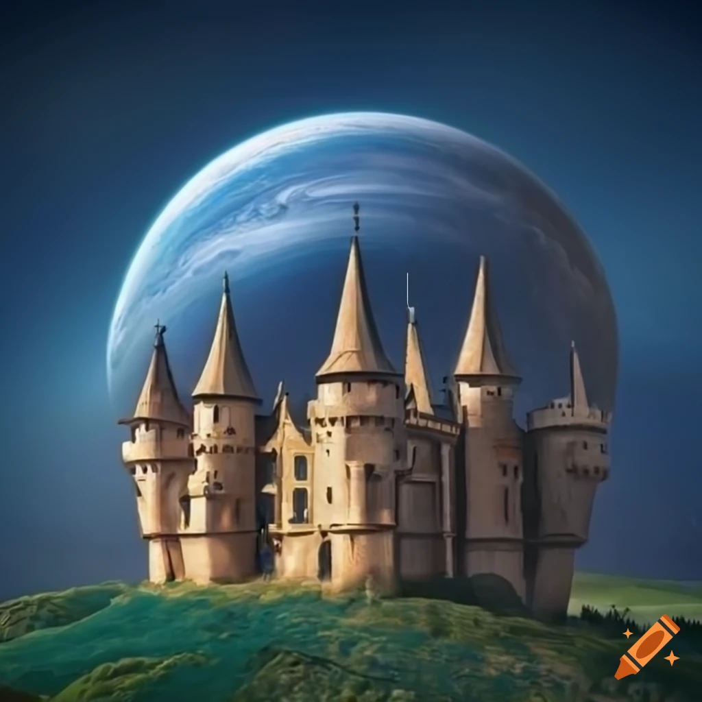 Castle floating in space on Craiyon
