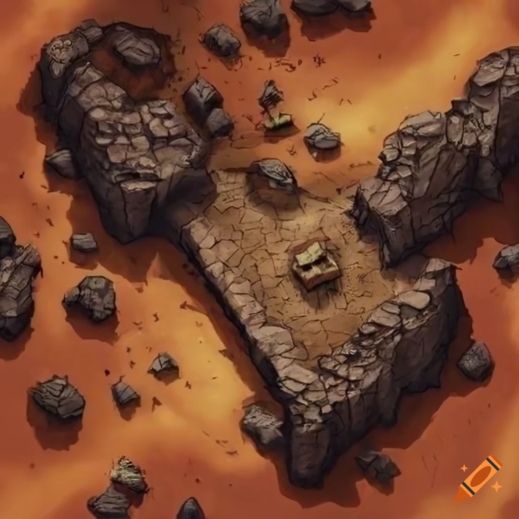 D&d battlemap of a rocky desert with ruins on Craiyon