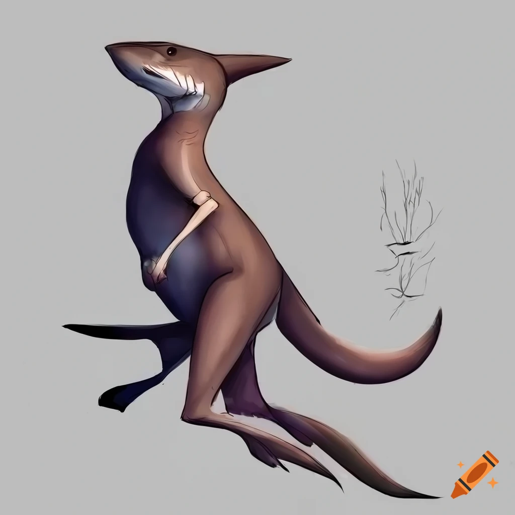 Side view of a shark kangaroo hybrid creature in a digital painting on Craiyon
